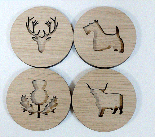 20 x Oak Veneer 3D Scottish Coasters (WC2121) | Woodform Crafts