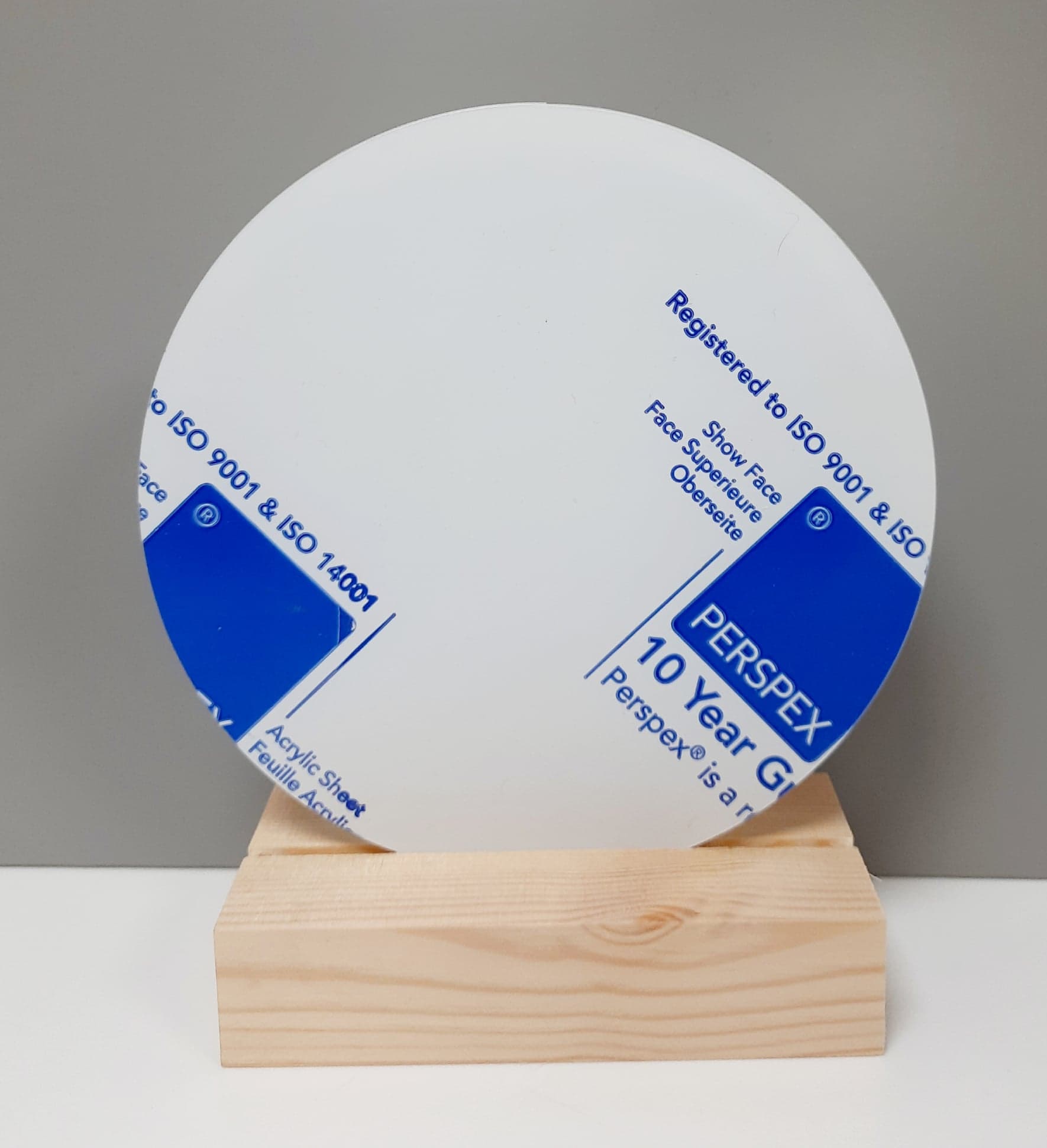 Clear Acrylic 15cm Circle Plaque With Pine Base (WC1658) | Woodform Crafts