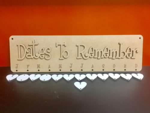 MDF ‘Dates To Remember’ Birthday Board with 25 x Pre-painted Hearts or ...