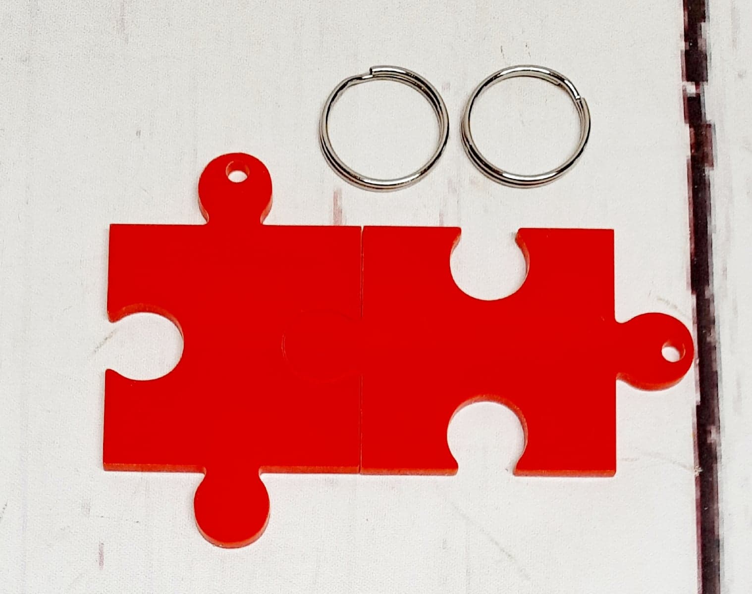 Red Acrylic Joined Jigsaw Piece Keyring | Woodform Crafts