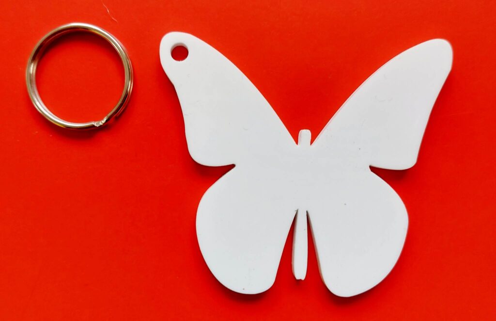 White Acrylic Butterfly Keyring (WC1950) | Woodform Crafts