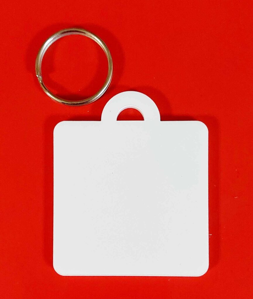 White Acrylic Square Polaroid Loop Keyring (WC2143) | Woodform Crafts